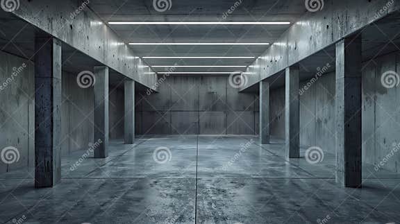 A Large and Empty Concrete Underground Storage Room, Interior Structure ...