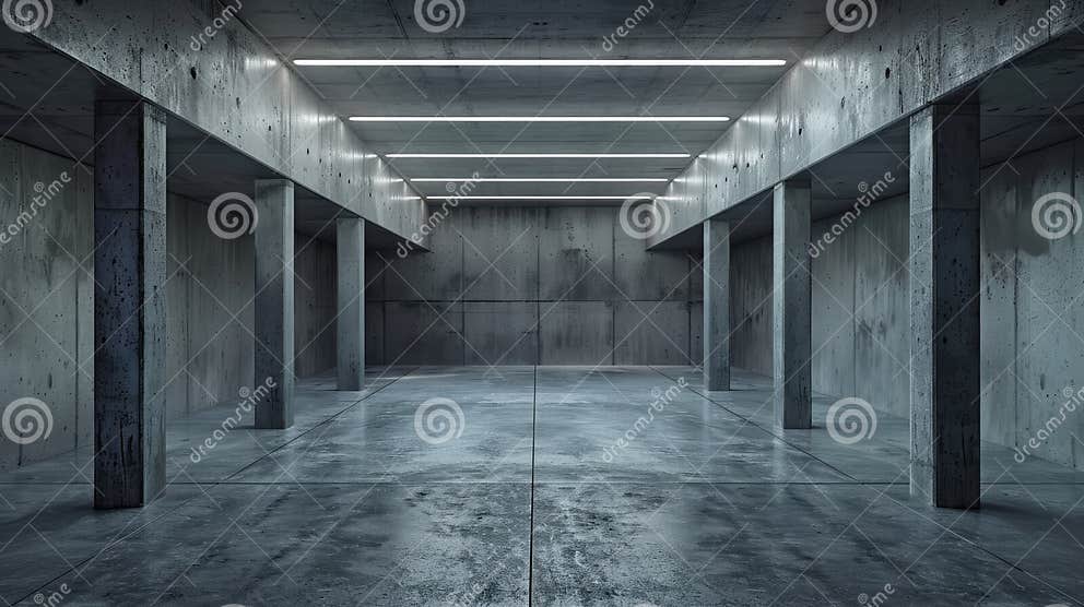 A Large and Empty Concrete Underground Storage Room, Interior Structure ...
