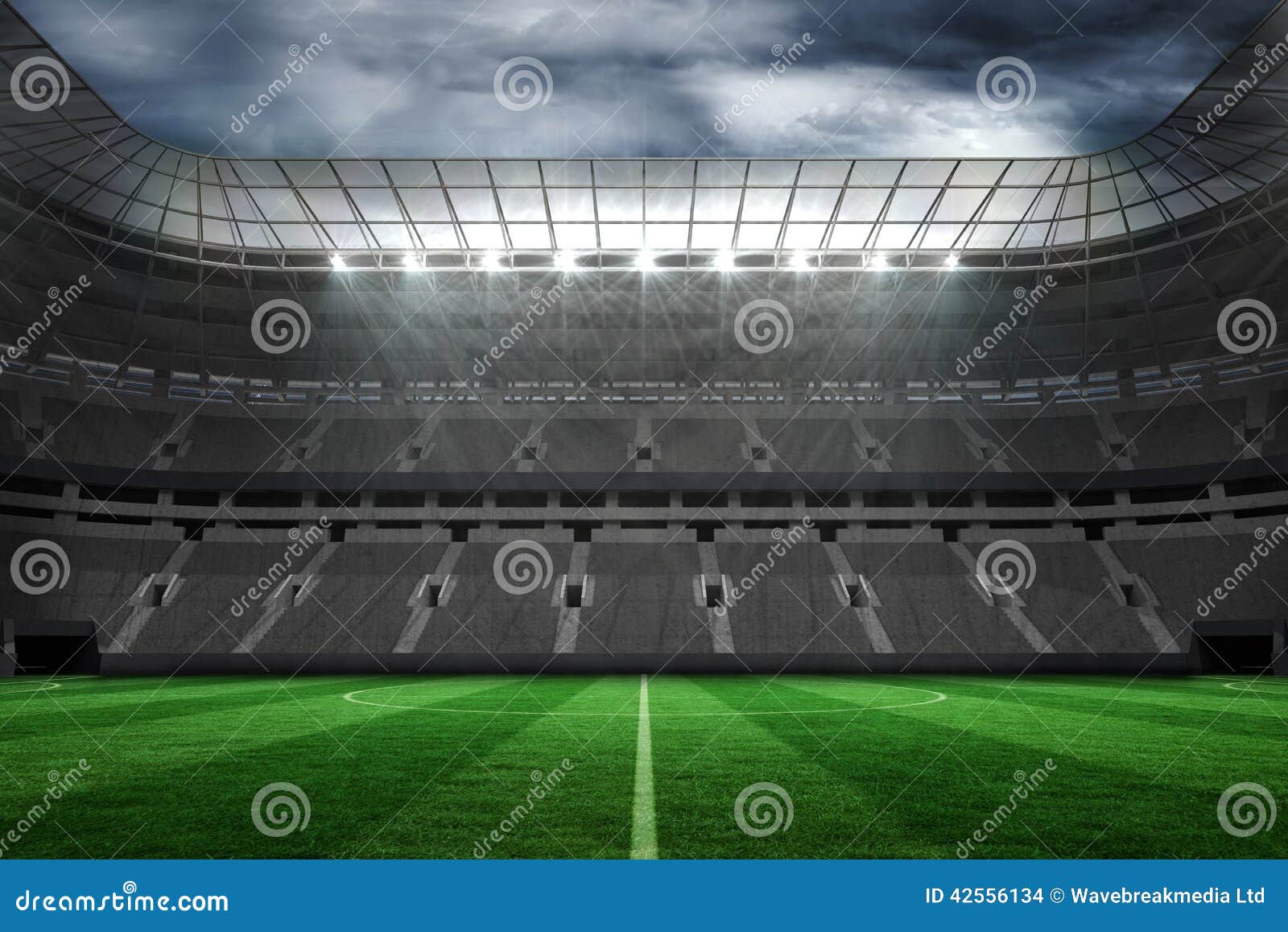 Empty Football Field Arena Stadium With Realistic Football On Center ...
