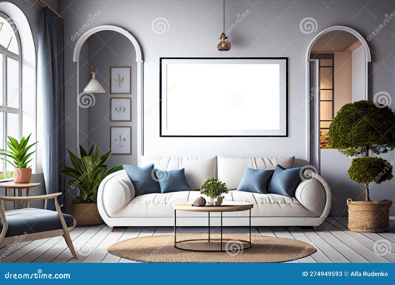 Large Empty Frame on the Wall in Living Room. Template for Interior ...