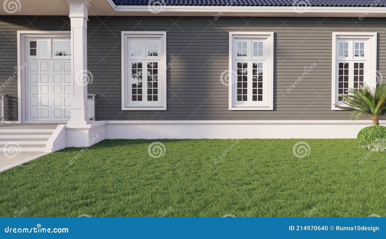 Large Empty Green Lawn with Luxury House Background 3d Render Stock ...