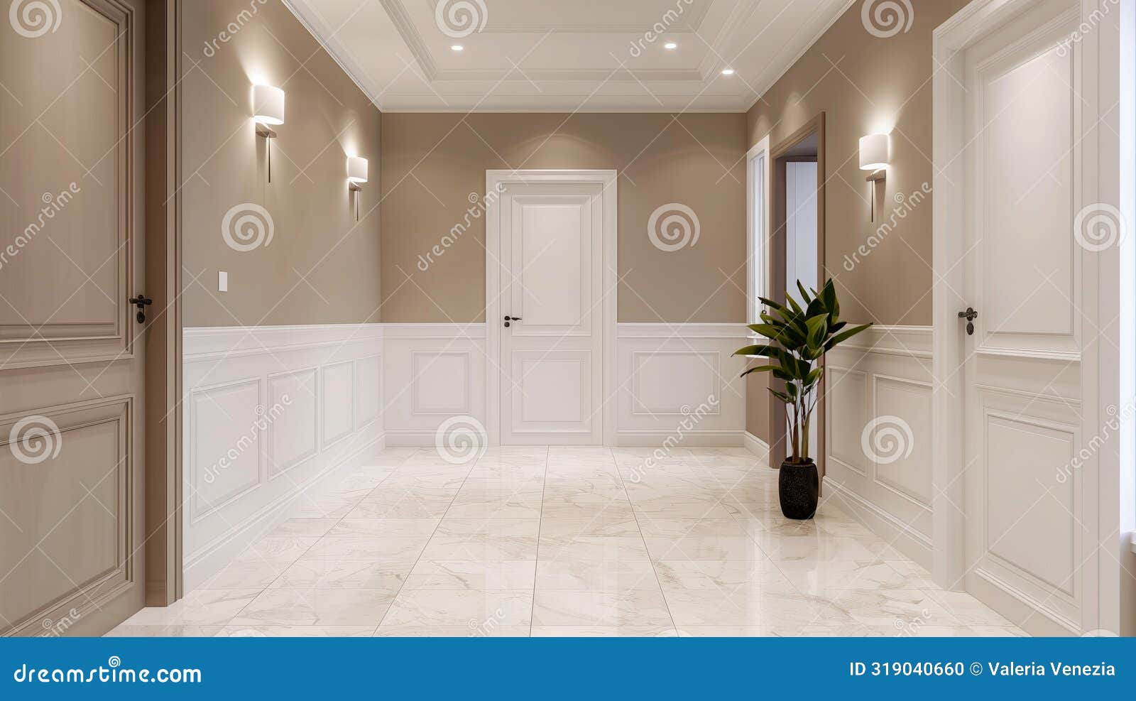 A Large, Empty Hallway with White Walls and White Doors. the Hallway is ...