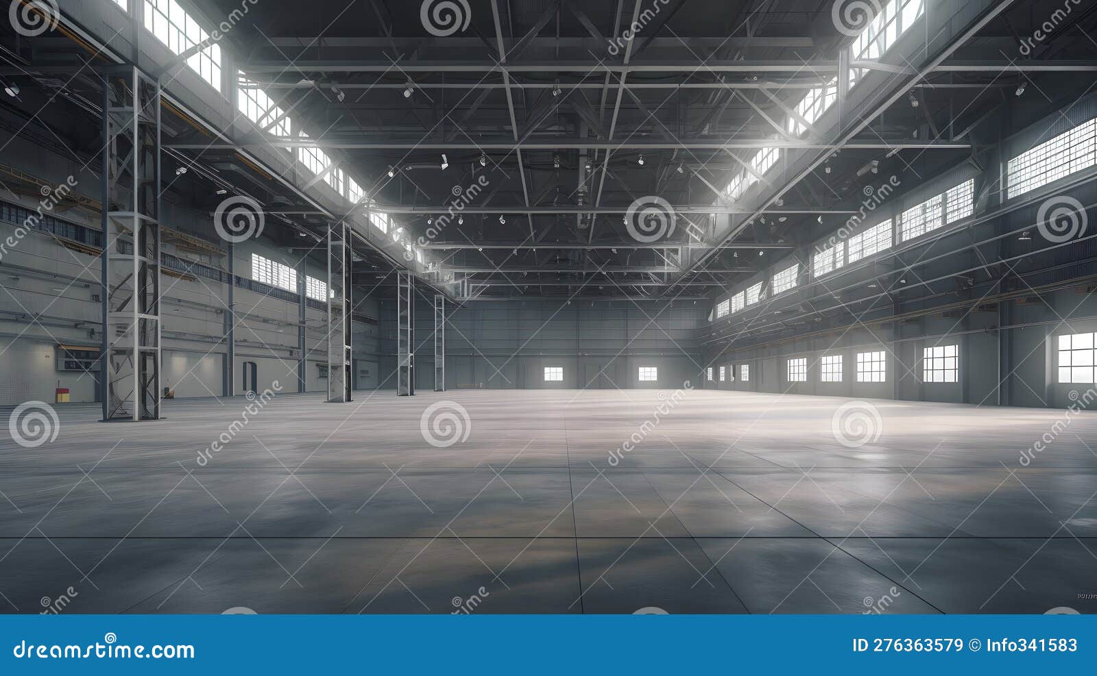 A Large Empty Industrial Hall with High Ceilings Hyper-re Created with ...