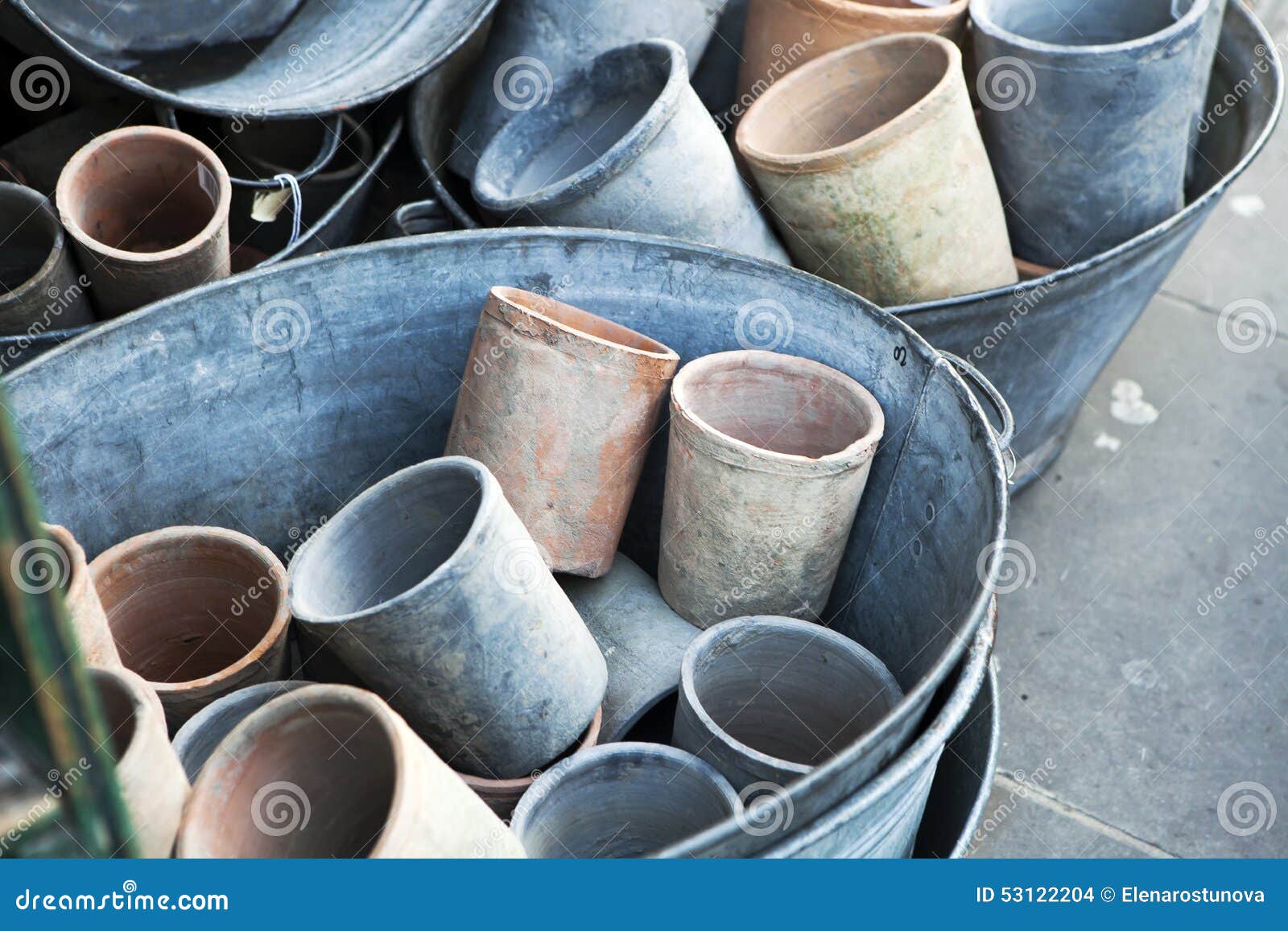 Large empty pots on sale stock photo. Image of renovation - 53122204