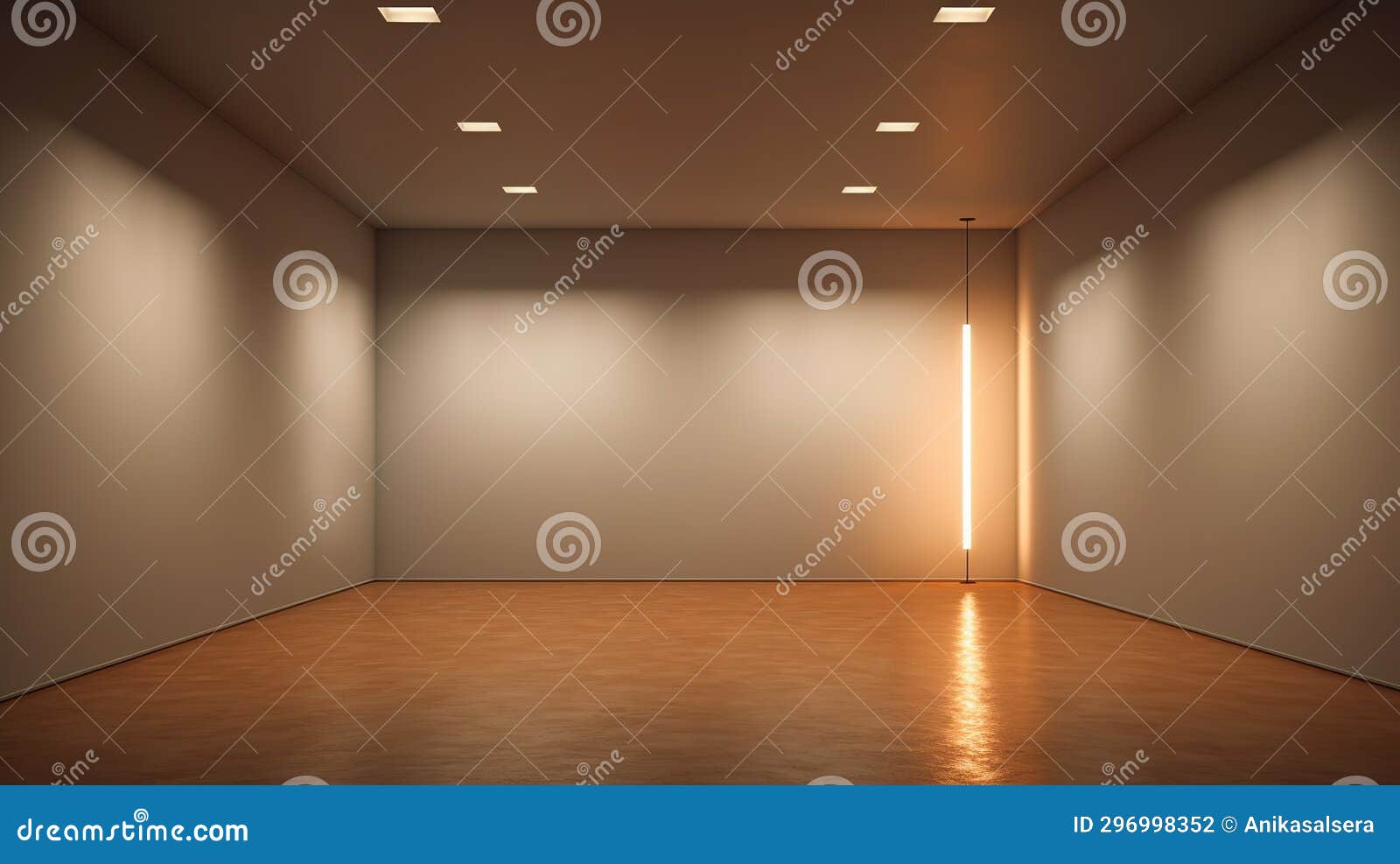 Large Empty Room with Ceiling Lights, Decorative Neon Lamp, and Smooth ...