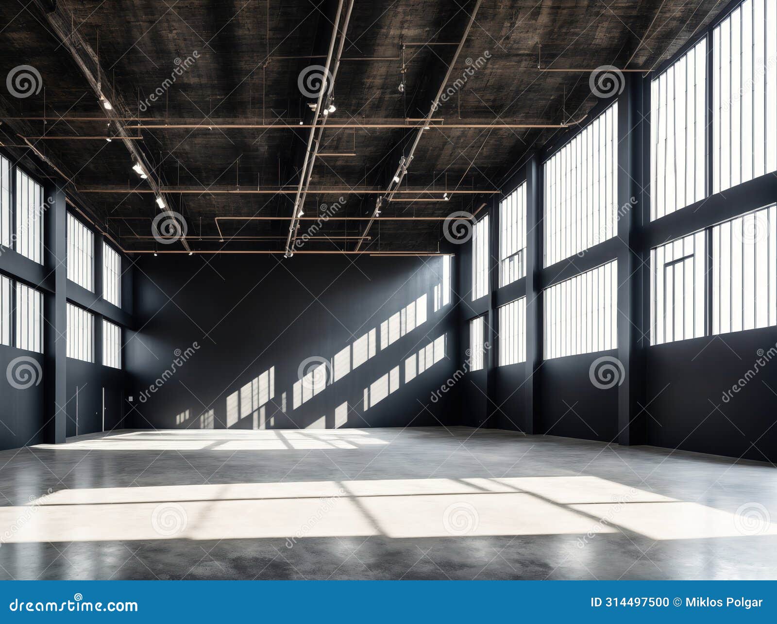 A Large, Empty Room with High Ceilings and Concrete Floors. Stock Photo ...