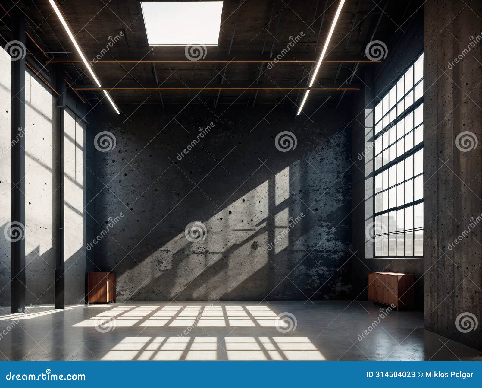 A Large, Empty Room with High Ceilings and Concrete Walls. Stock Image ...
