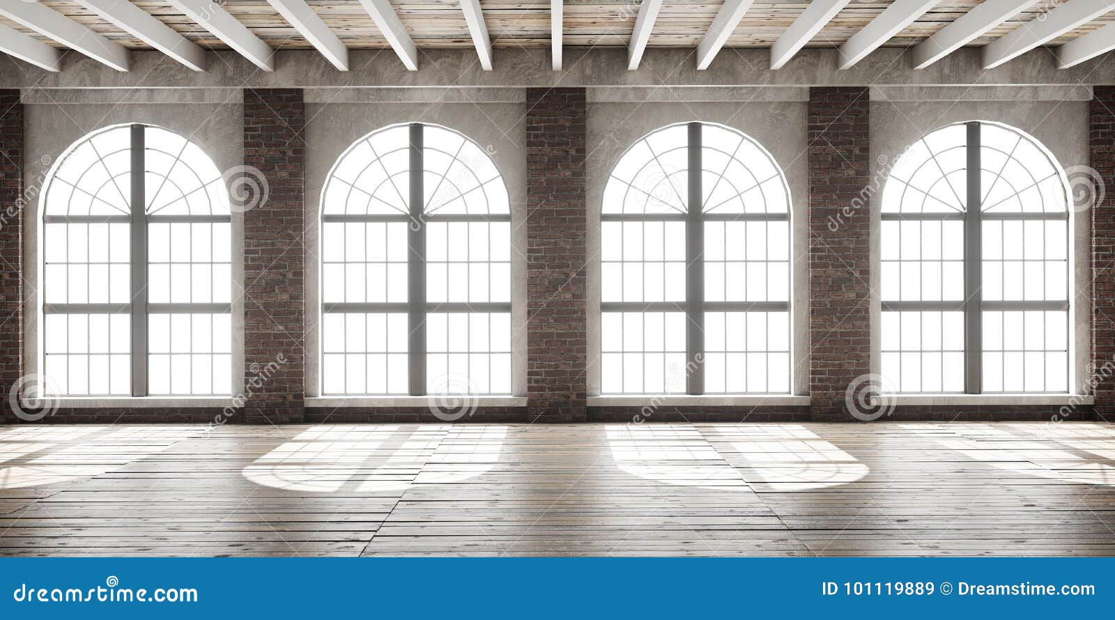 Large Empty Room in Loft Style Stock Image - Image of minimalistic ...