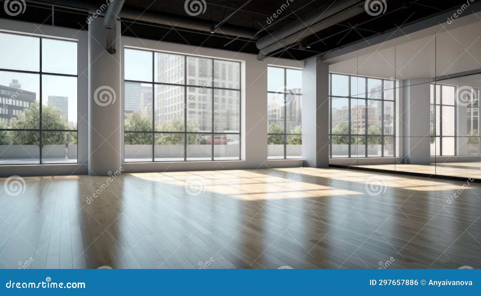 A Large Empty Room with a Lot of Windows, Dance Studio Mockup. Stock ...