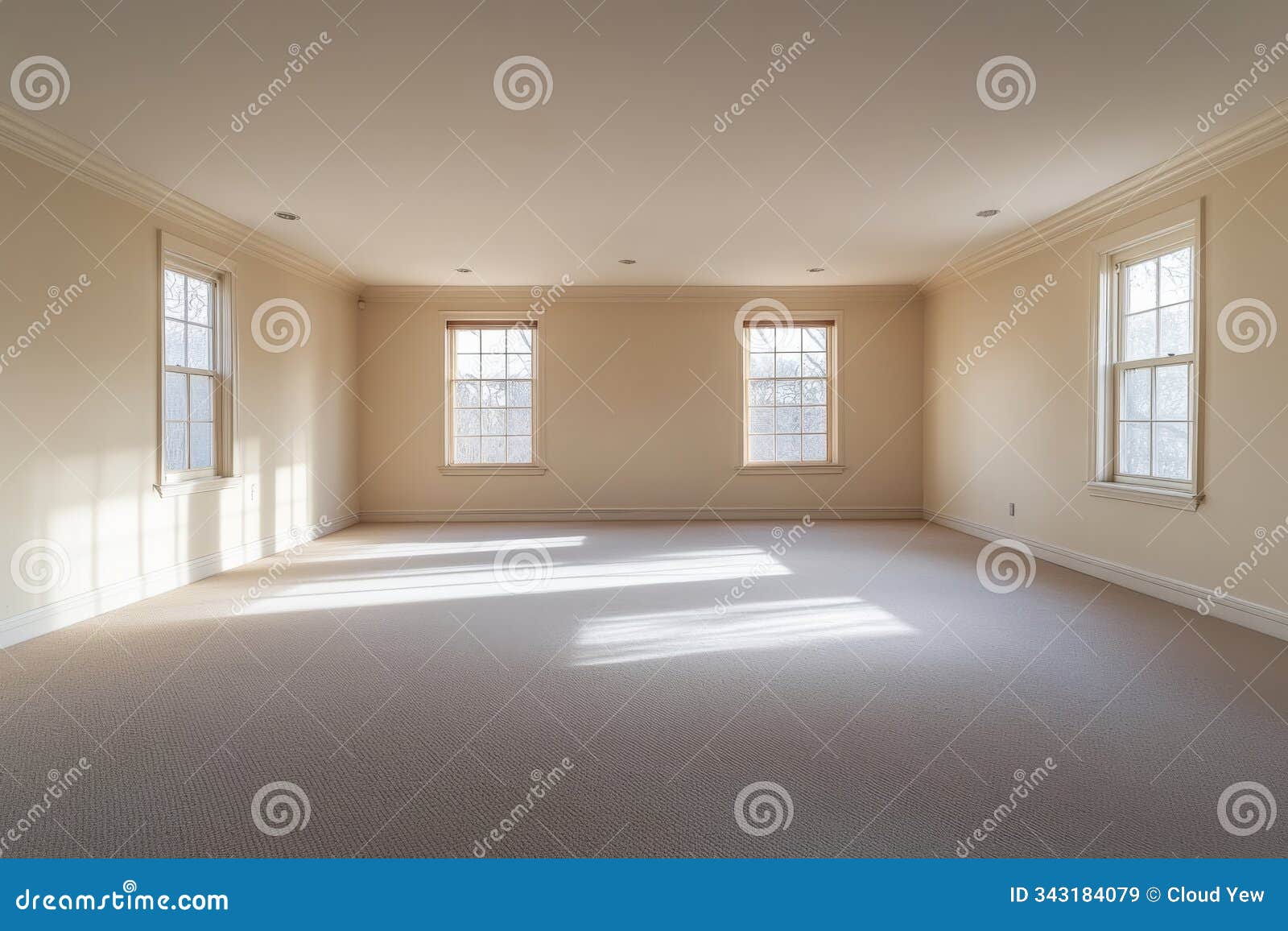 A Large, Empty Room with White Walls and Tan Carpet Stock Illustration ...