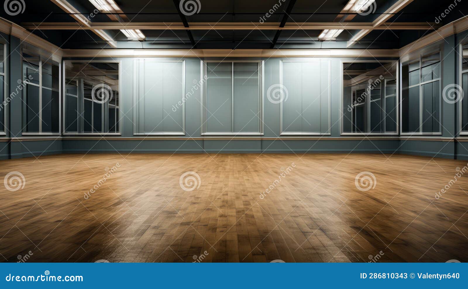 Large Empty Room with Wooden Floor and Several Doors. Generative AI ...
