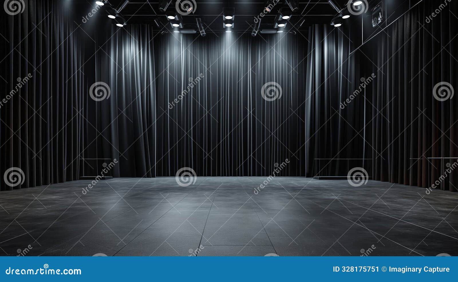 A Large Empty Stage with a Curtain Hanging Down. Stage Background Stock ...