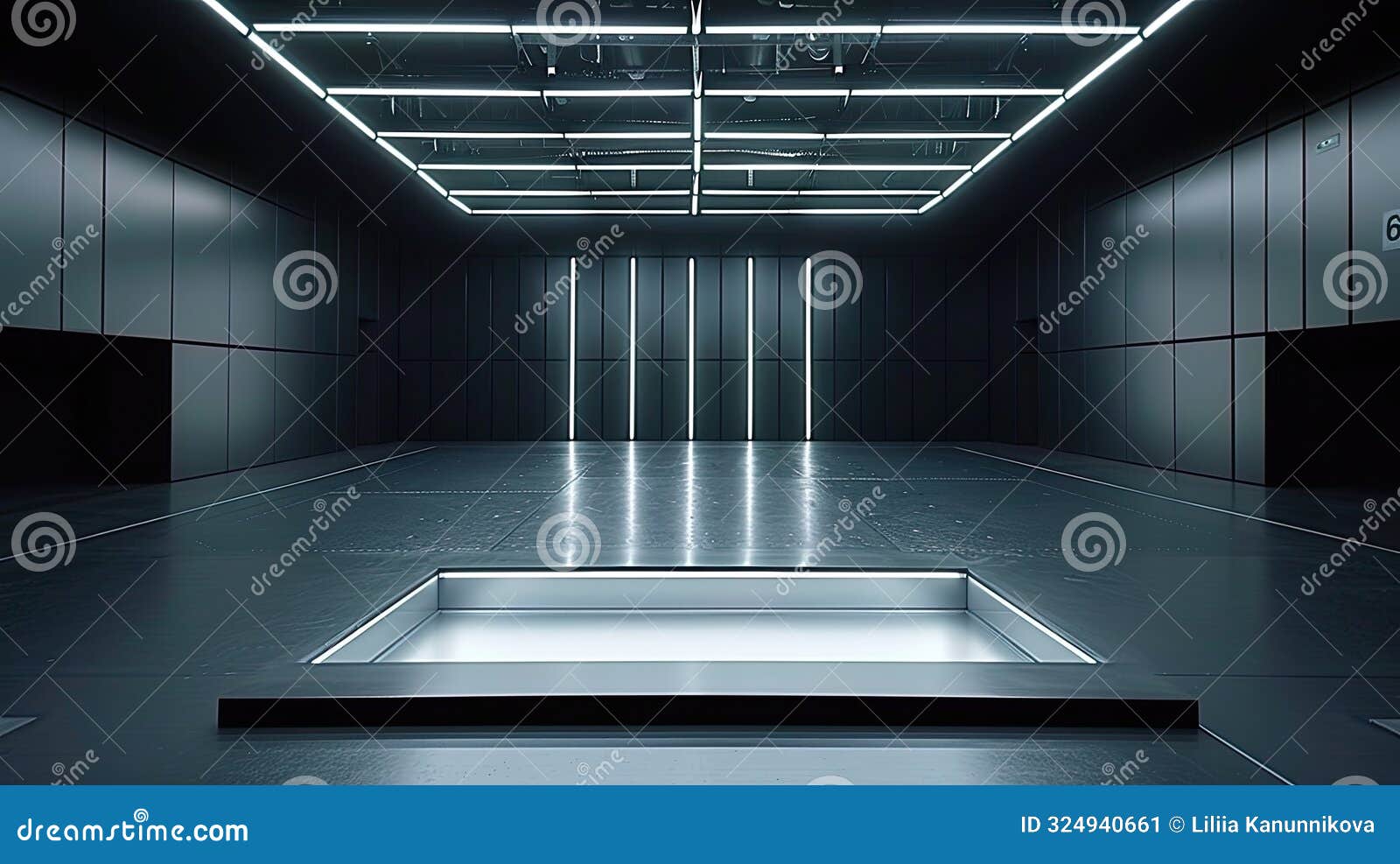 A Large, Empty Studio Space with a Raised Platform and Recessed ...