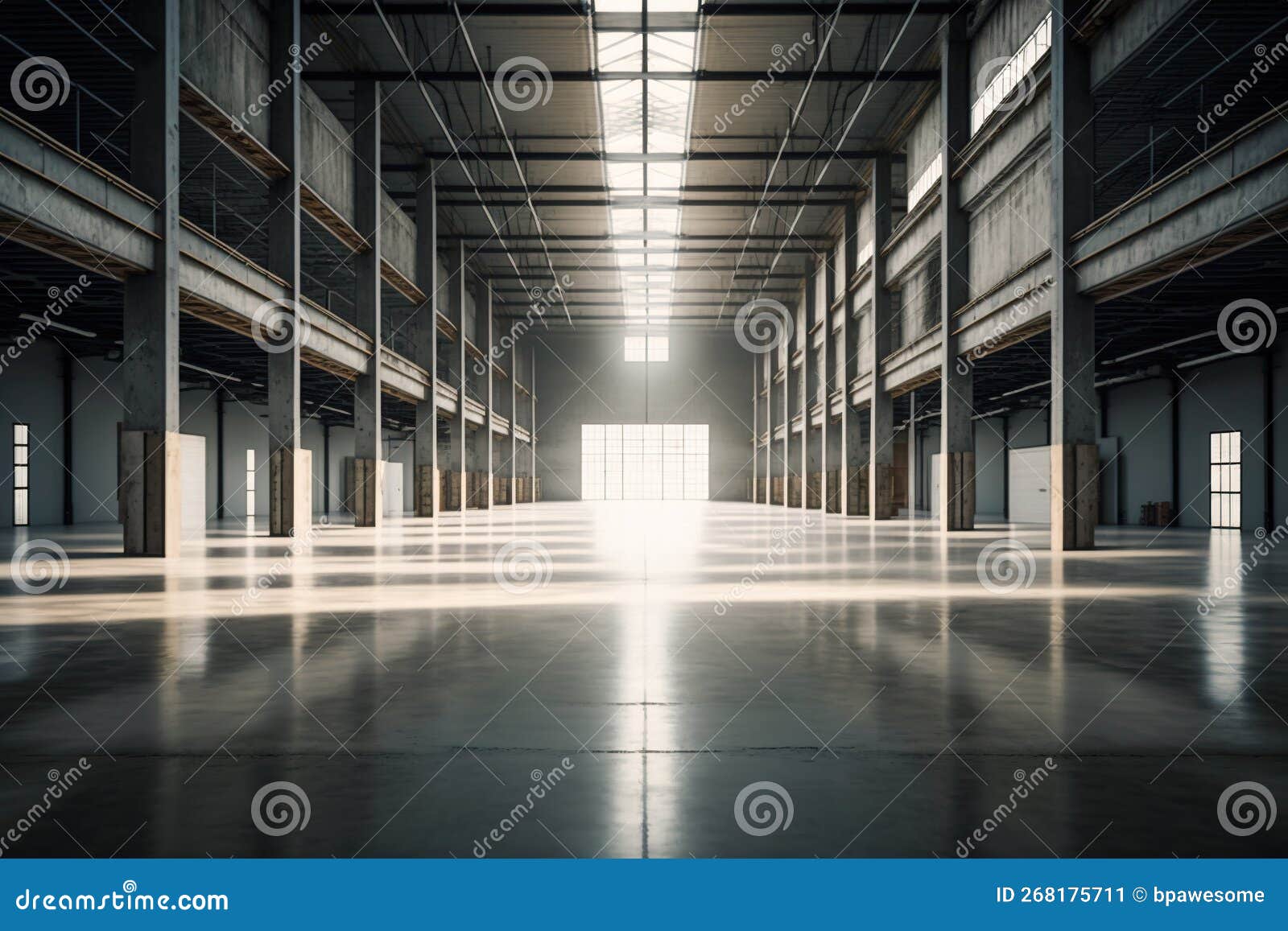 Large Empty Warehouse with Columns and a Window, Generative AI Stock ...