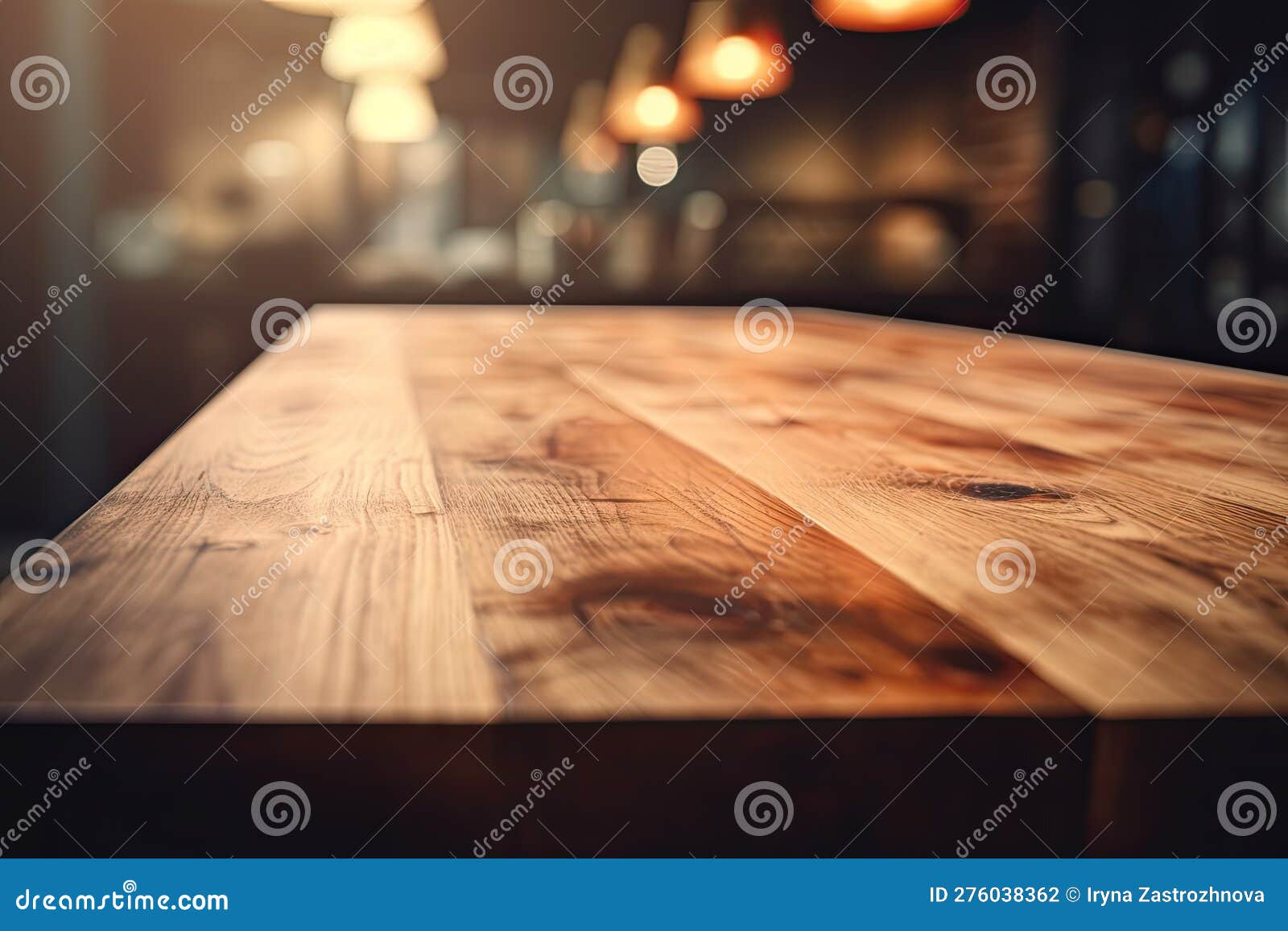 Large Empty Wooden Table on a Dark Background of a Restaurant or Cafe ...