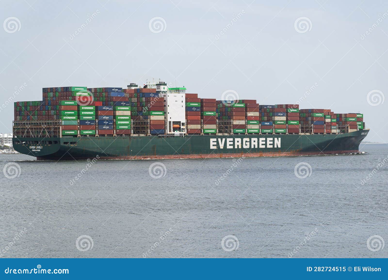 Evergreen Cargo Ship editorial image. Image of goods - 282724515