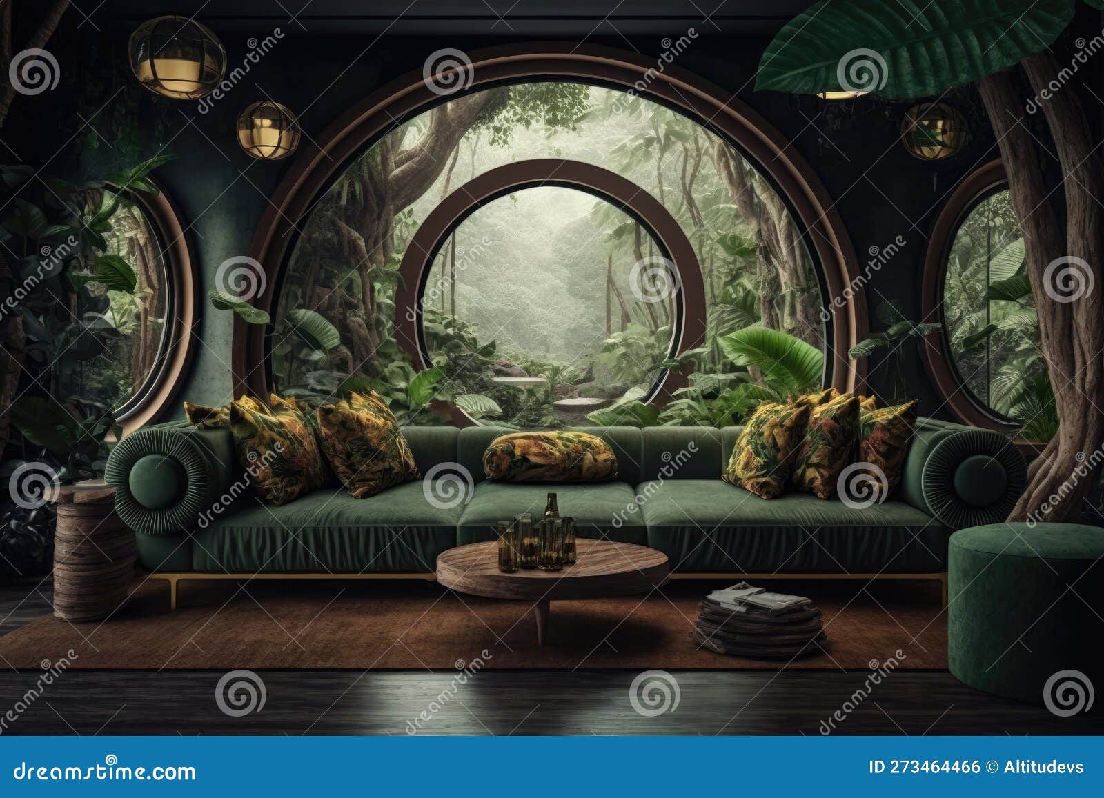 Large Exotic Lounge in Jungle Interior Design with Soft Sofas and ...