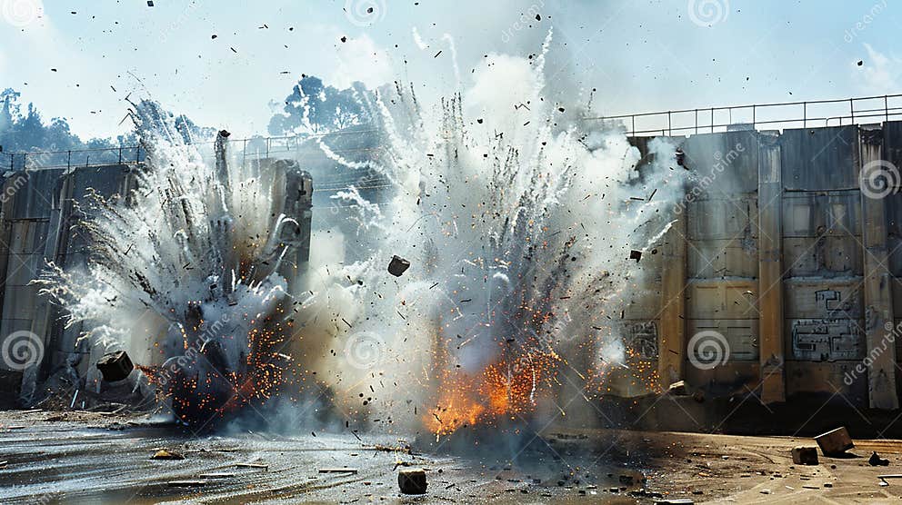 A Large Explosion Against a Concrete Wall Stock Illustration ...