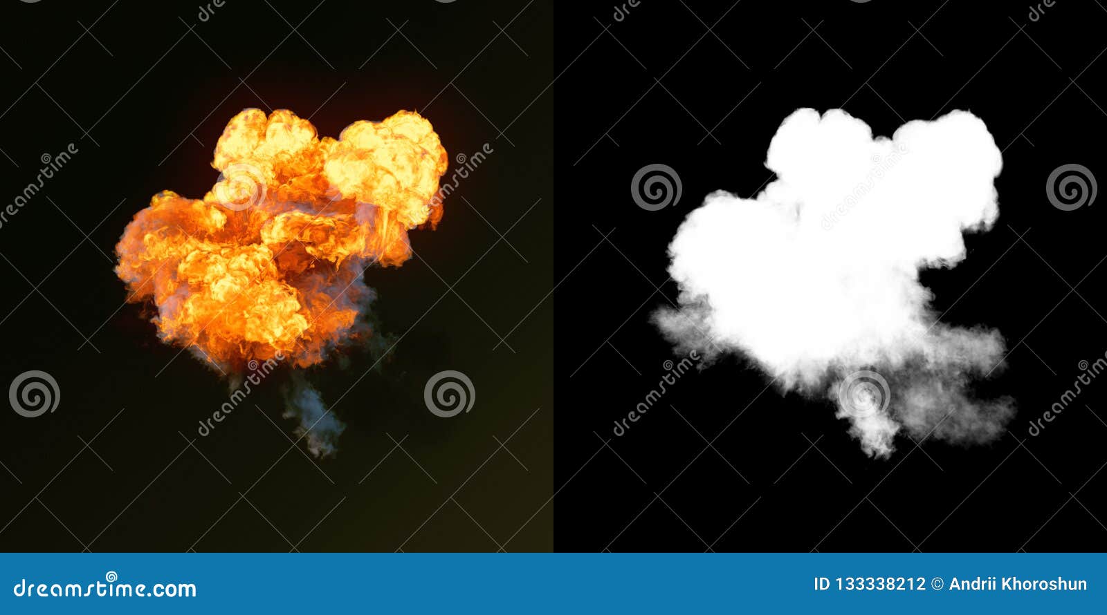 Large Explosion with Black Smoke in Dark Plus Alpha Channel. 3d ...