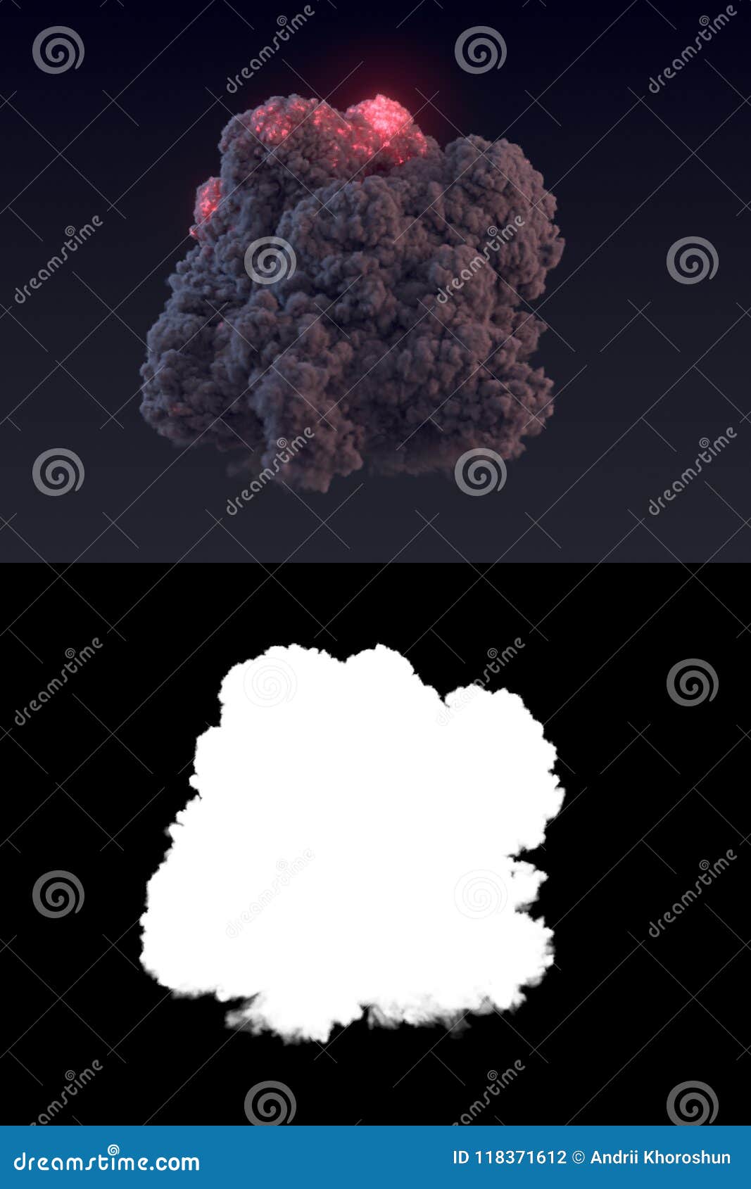 Large Explosion with Black Smoke in Dark. 3d Rendering Stock ...