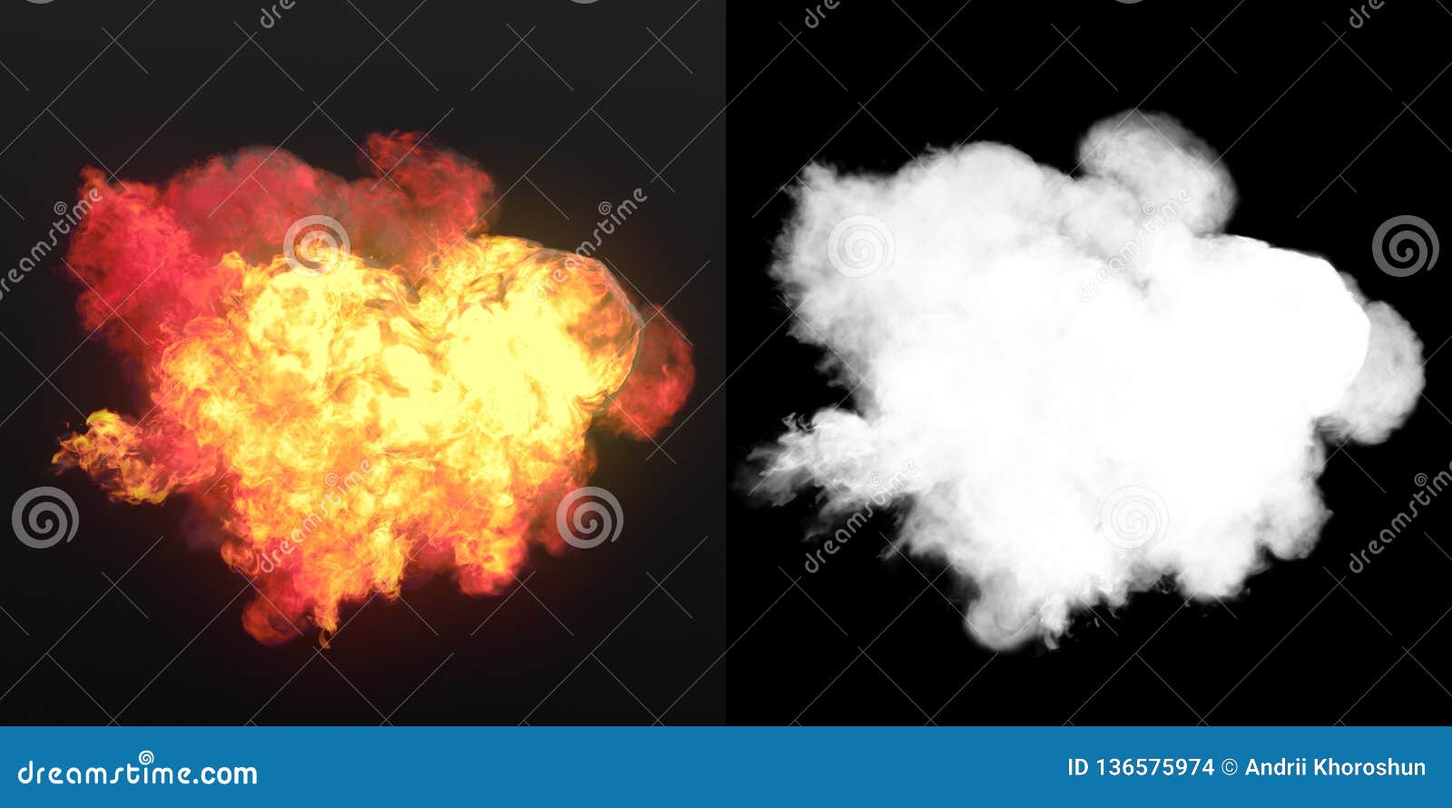 Large Explosion with Black Smoke in Dark Plus Alpha Channel. 3d ...