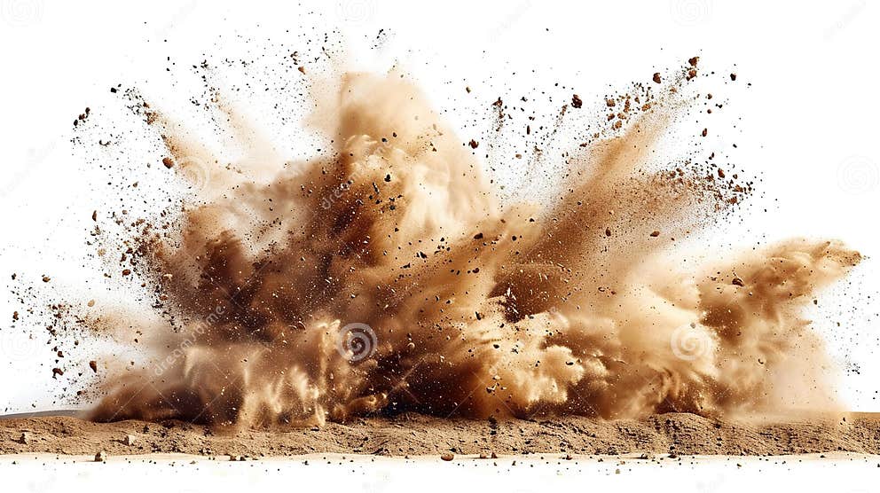 A Large Explosion of Brown Dirt and Dust Against a White Background ...