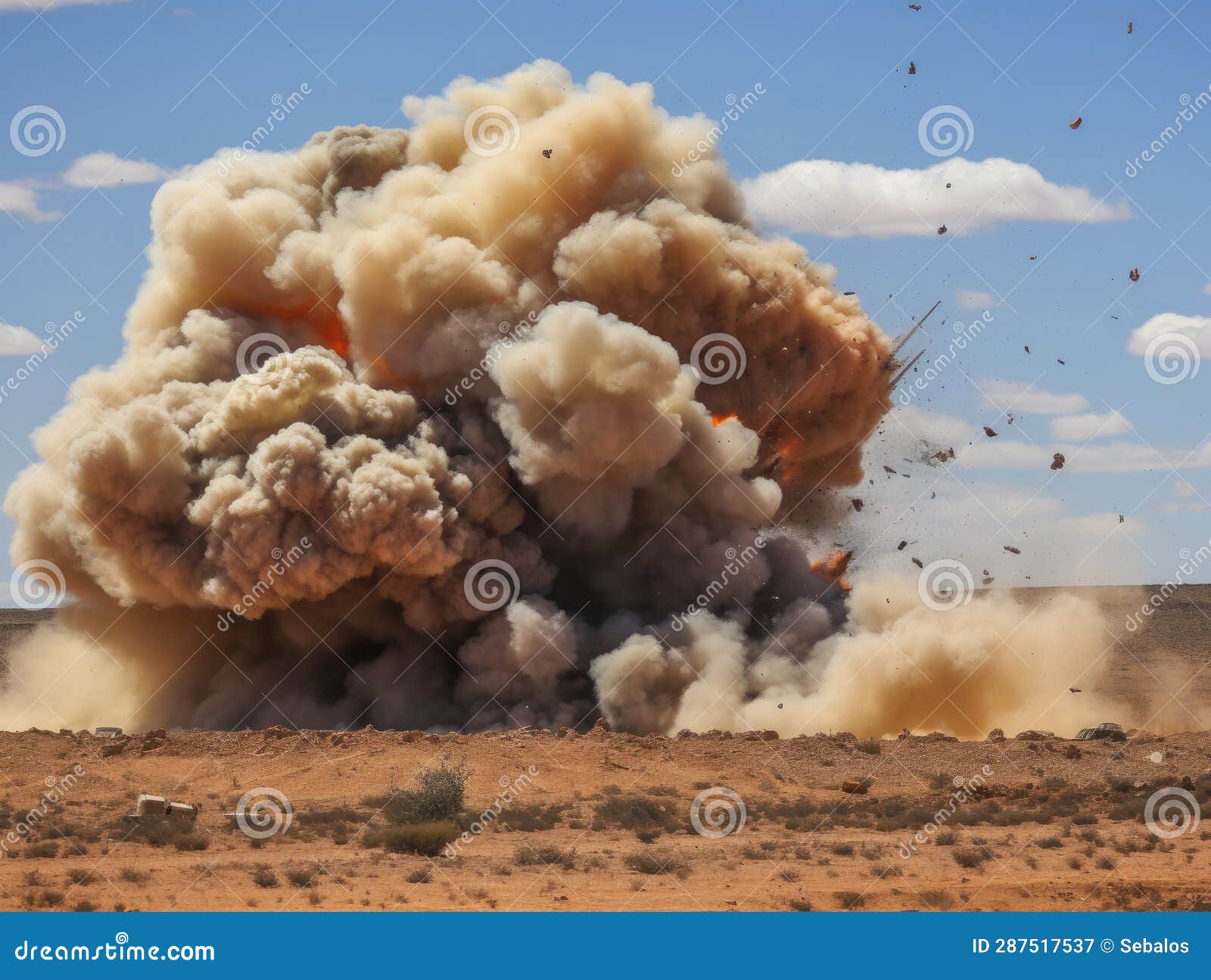 Large Explosion in the Desert, Dust and Debris Scattered Everywhere ...