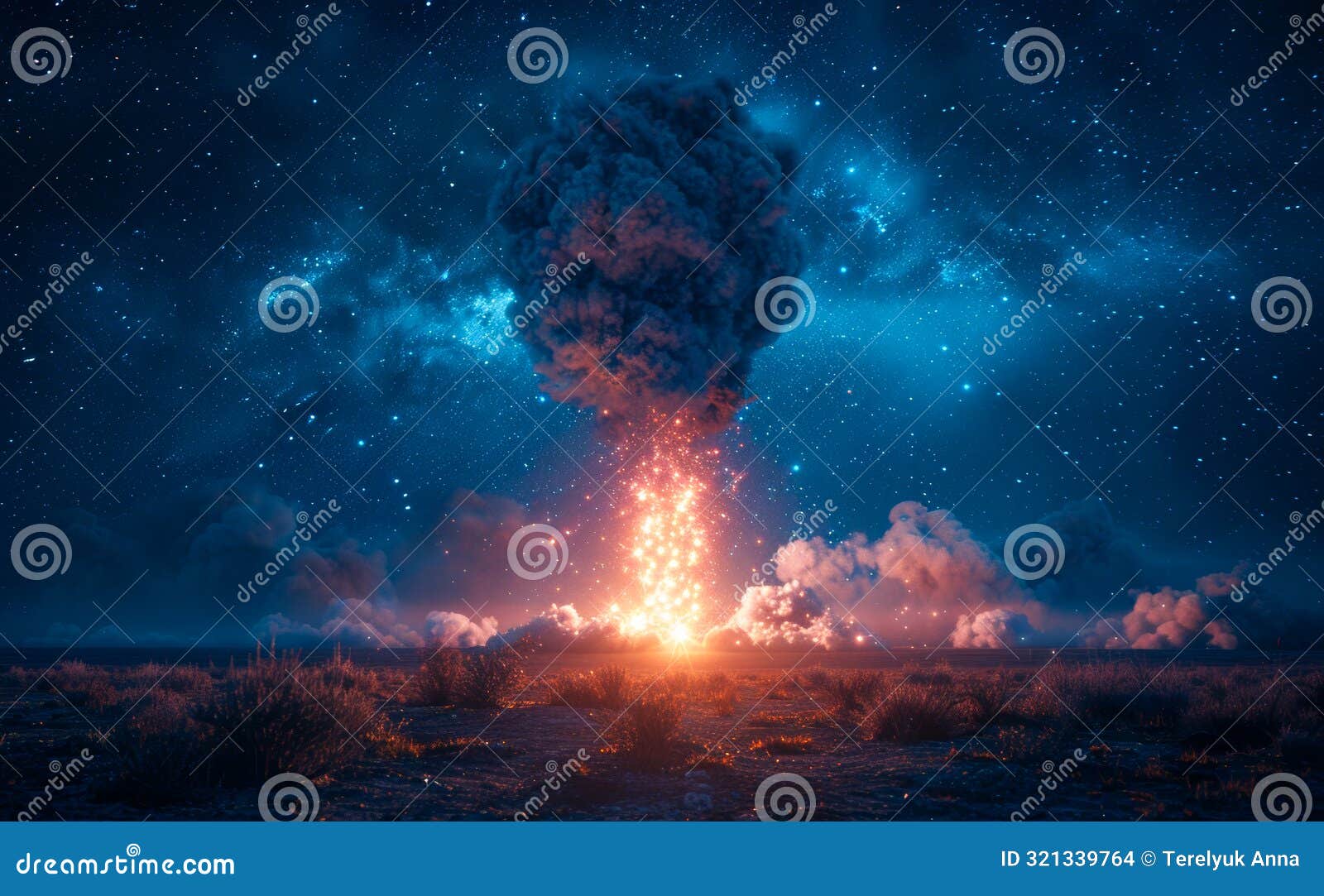 Large Explosion in the Desert at Night Stock Photo - Image of hell ...