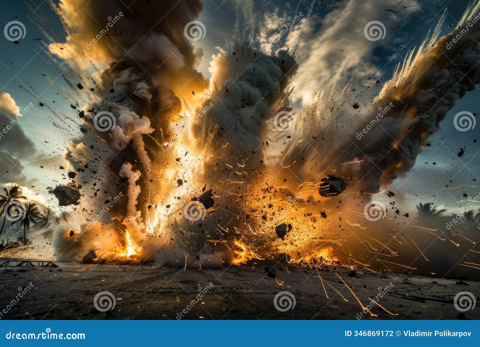 Large Explosion of Fire and Smoke in the Sky, Great for Apocalyptic or ...