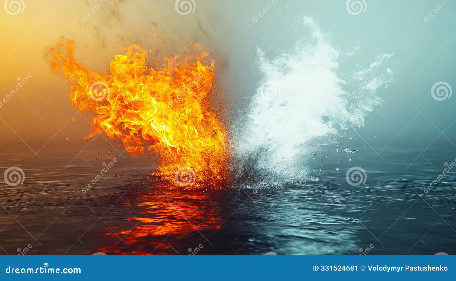 A Large Explosion of Fire and Water in the Ocean Stock Image - Image of ...