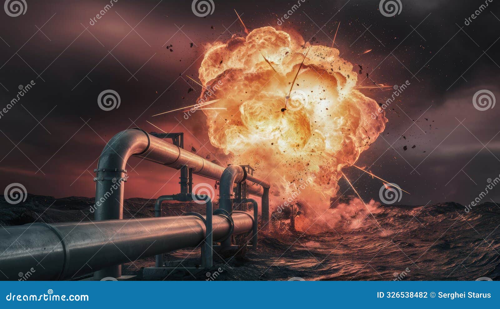 A Large Explosion in the Ocean with a Pipe and Water, AI Stock Photo ...
