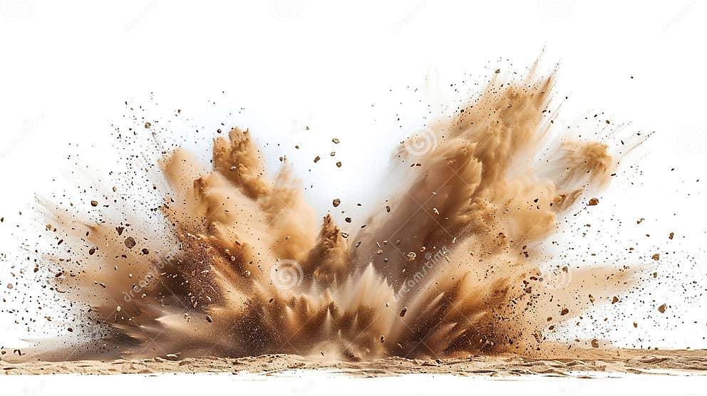 A Large Explosion of Sand and Dirt Creating a Cloud of Debris Isolated ...