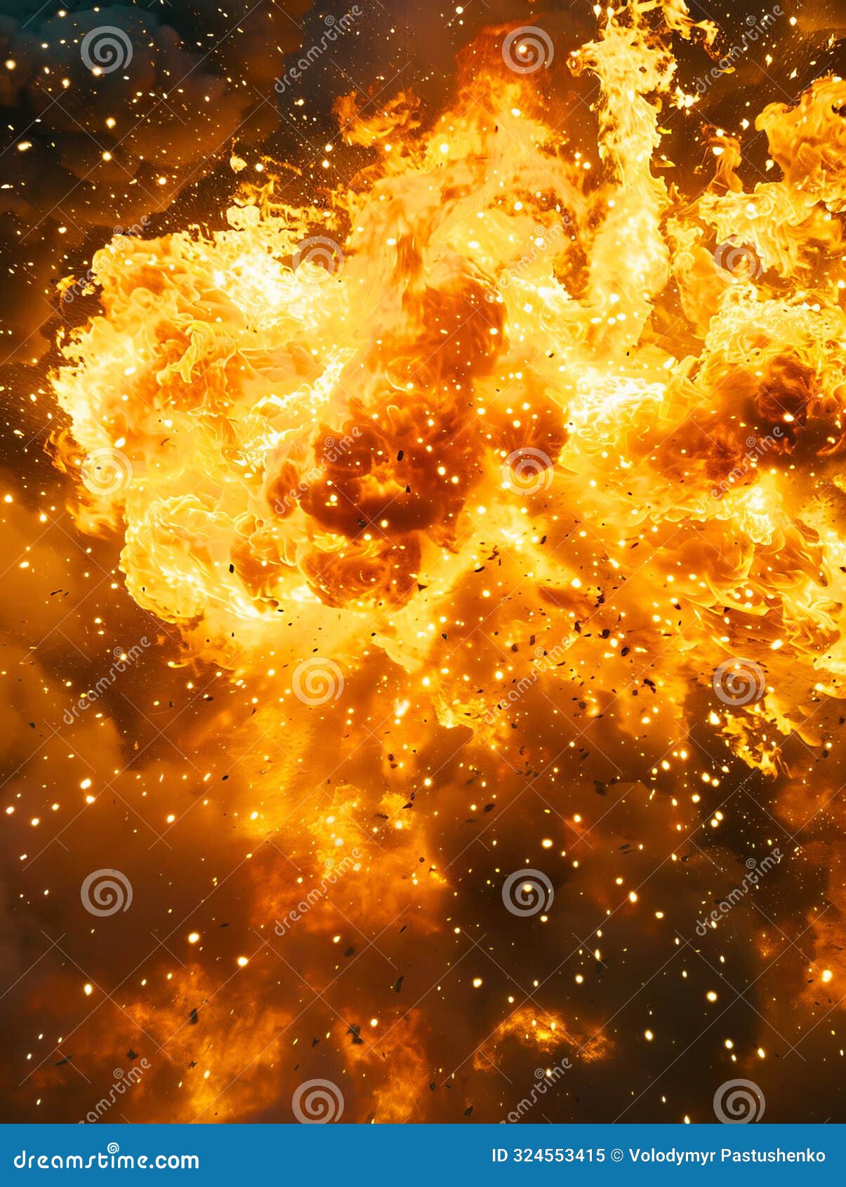 A Large Explosion in the Sky with Fire and Smoke Stock Image - Image of ...