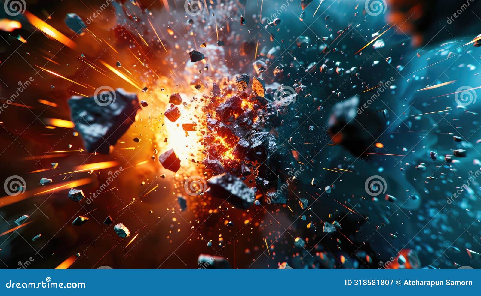 A Large Explosion in Space with a Lot of Debris Flying Around Stock ...