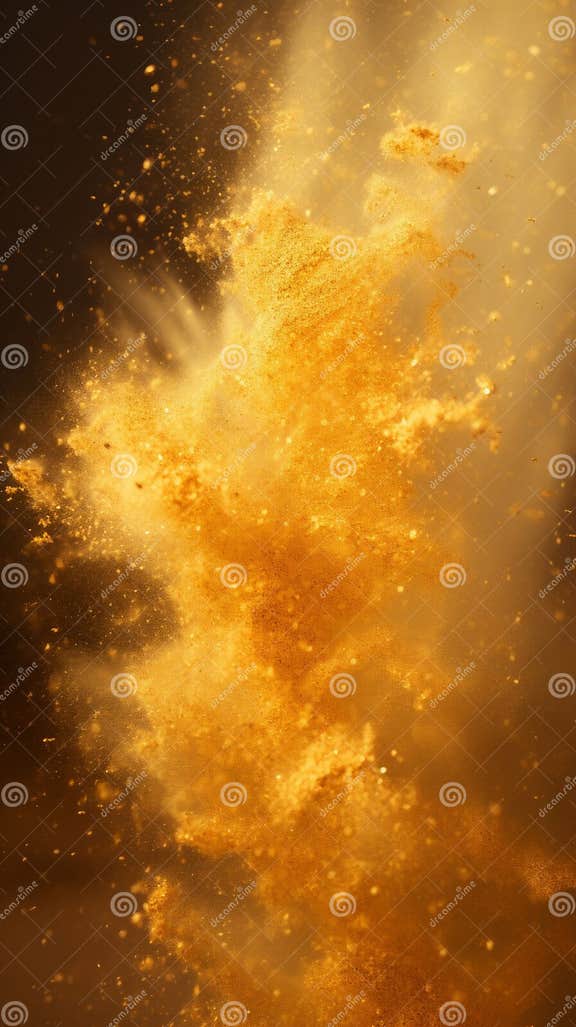 A Large Explosion of Yellow and White Powder Stock Image - Image of ...