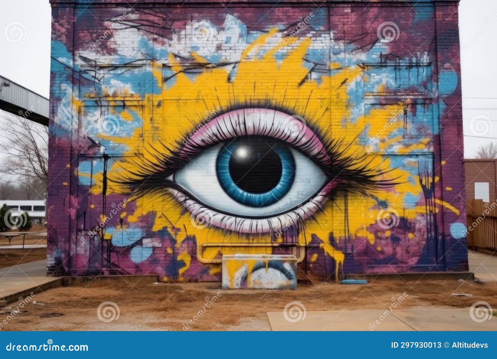 A Large Eye Mural on a Brick Wall in an Urban Setting Stock Image ...