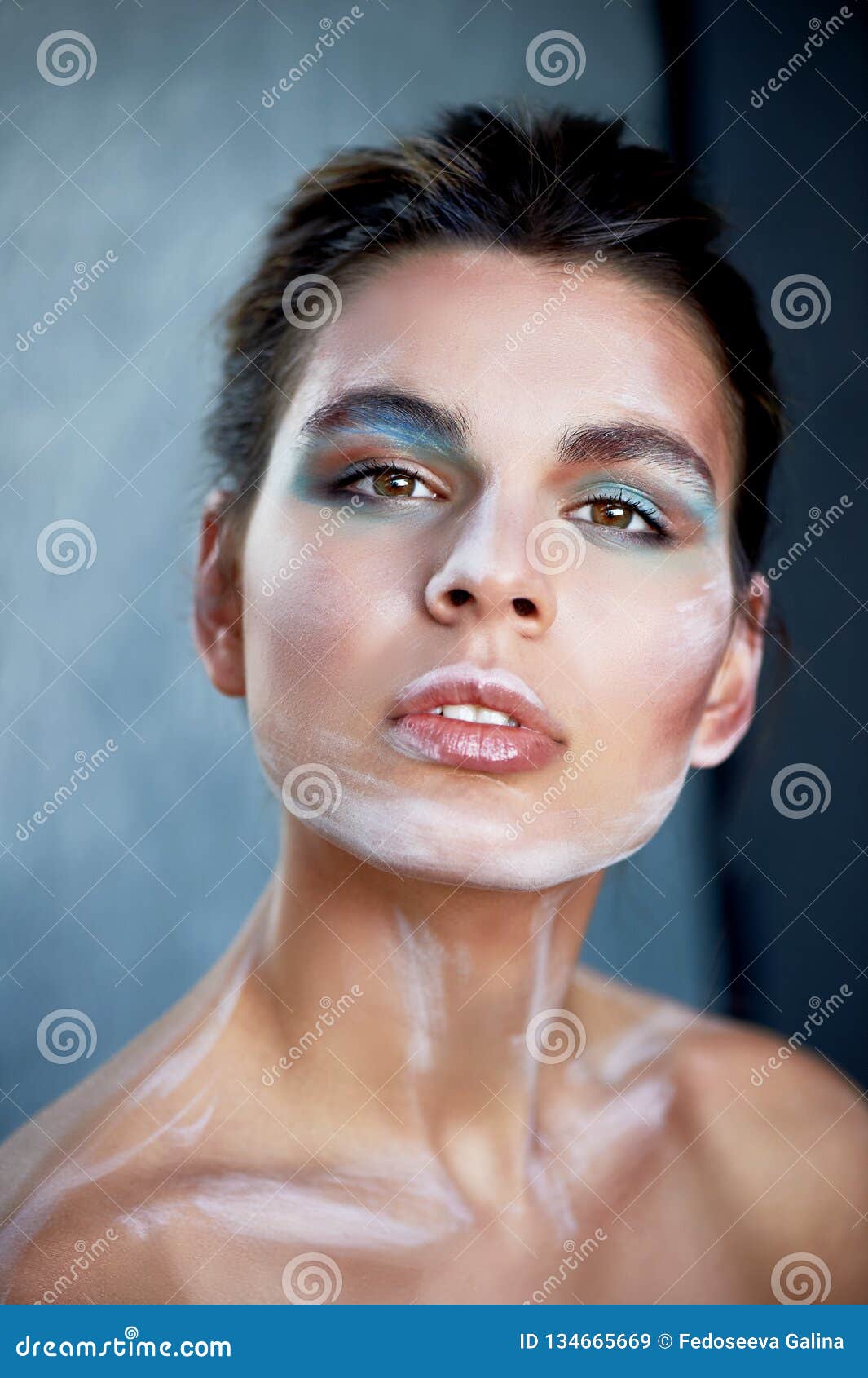 Large-face Portrait. Interesting Makeup with Paint Strokes. Peaceful ...