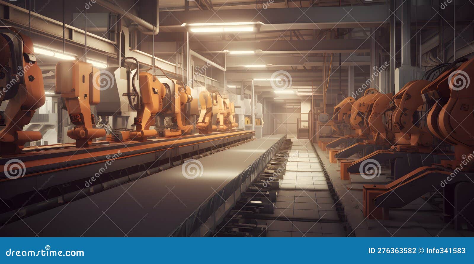 A Large Factory Assembly Line with Conveyor Belts and Rob Created with ...
