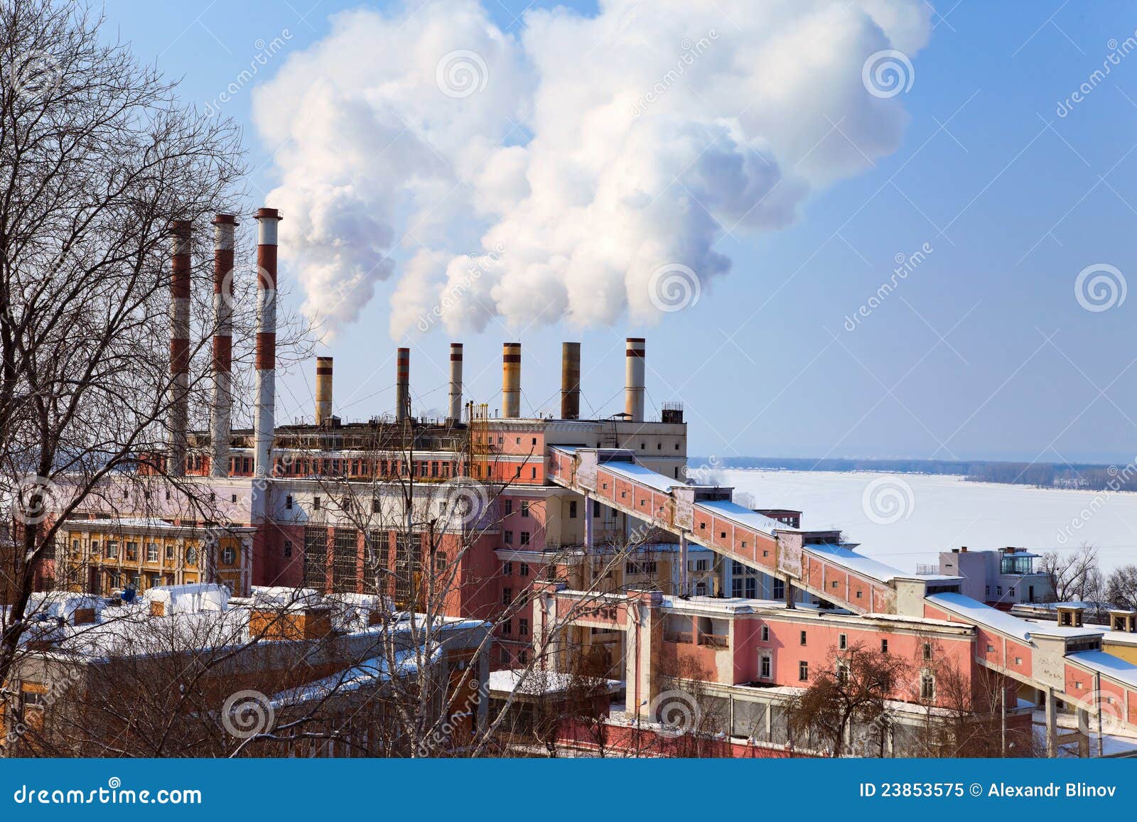 Large Factory with Smoking Chimneys Stock Image - Image of fumes ...