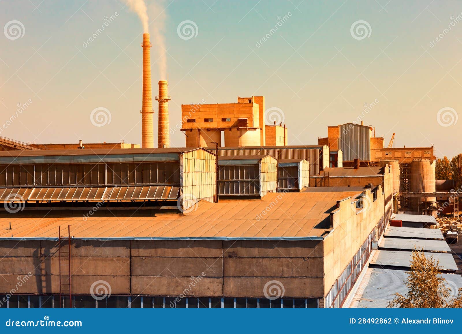 Large Factory with Smoking Chimneys Stock Photo - Image of industrial ...
