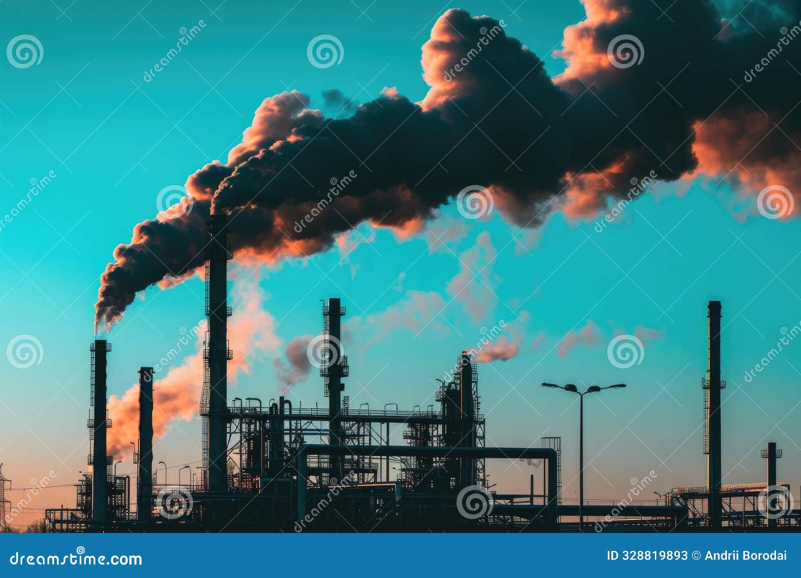 Large Factory With Tall Smokestacks Releasing Plumes Of Smoke ...