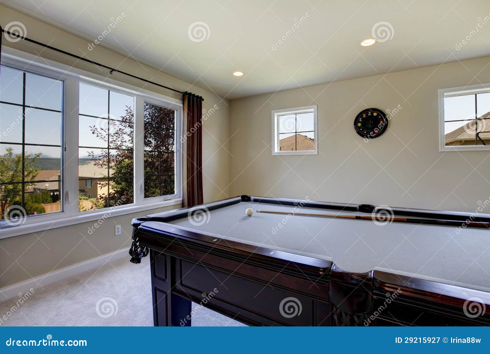 Large Family Room with Pool Table and Tv. Stock Image - Image of large ...
