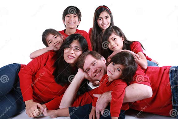 Large family of seven stock image. Image of jeans, beautiful - 7405895