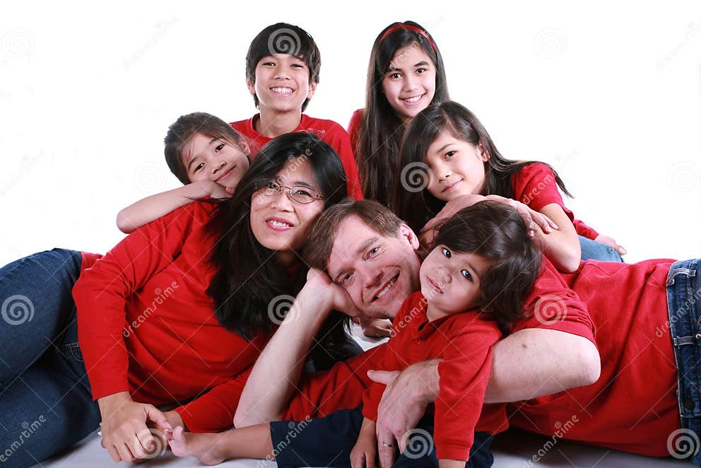 Large family of seven stock image. Image of jeans, beautiful - 7405895