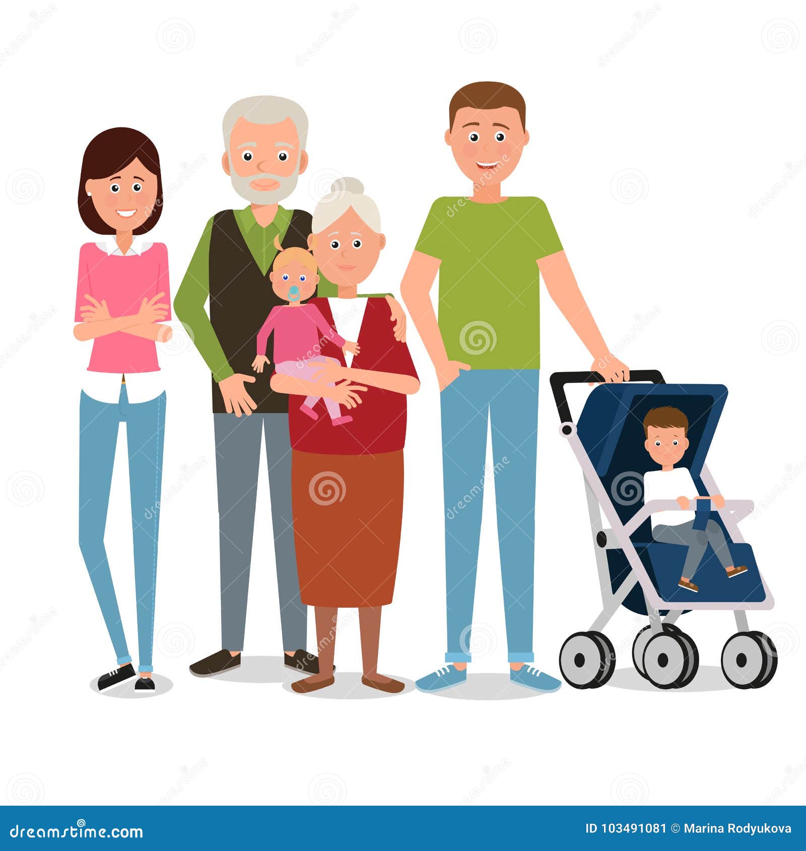 Large Family of Six People. Stock Illustration - Illustration of flat ...