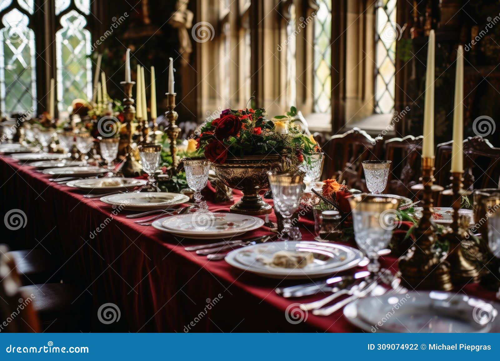 A Large Festive Table in a Castle Stock Photo - Image of setting ...