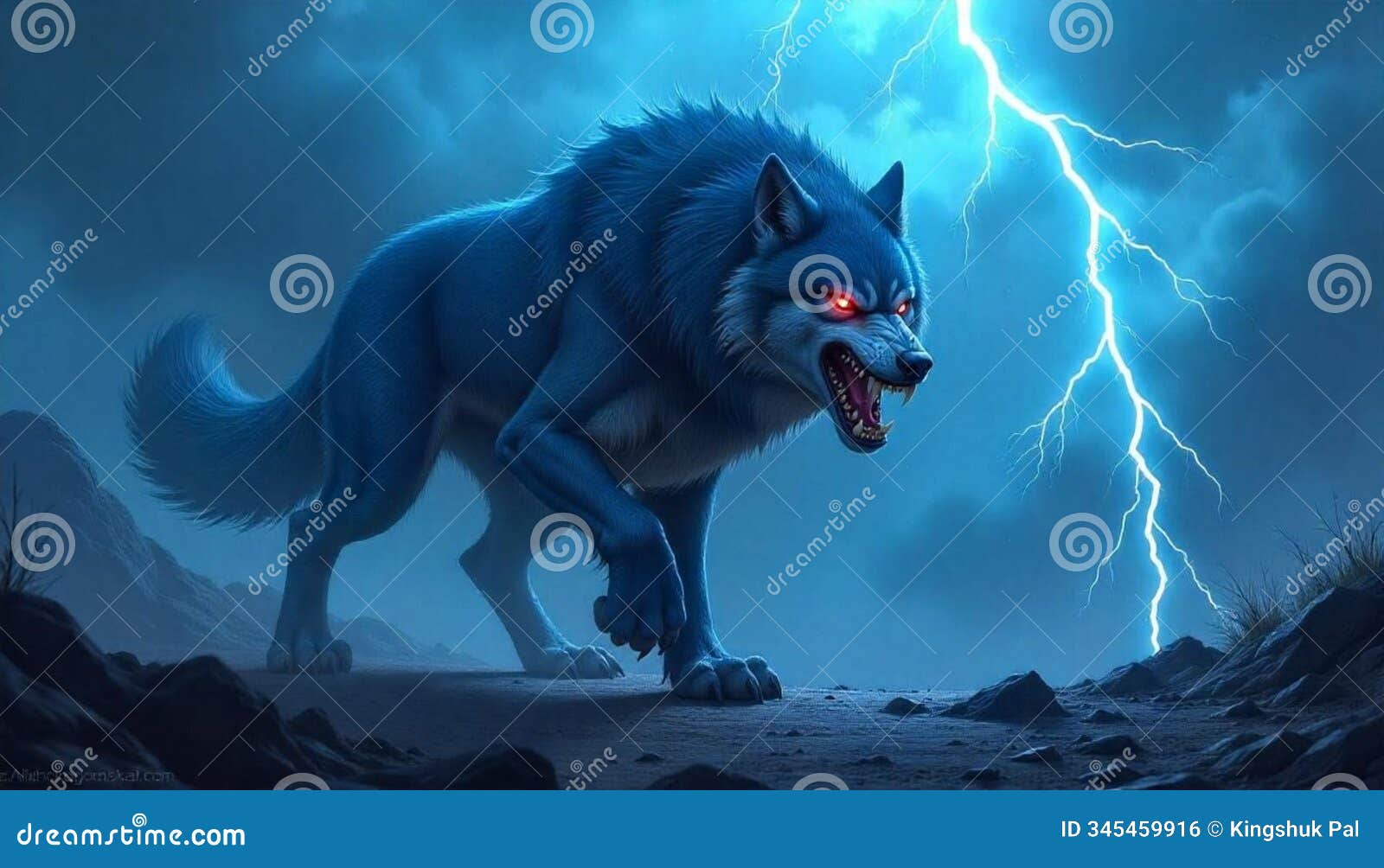 Wolf With Glowing Red Eyes In Neon Cyberpunk Setting Royalty-Free Stock ...