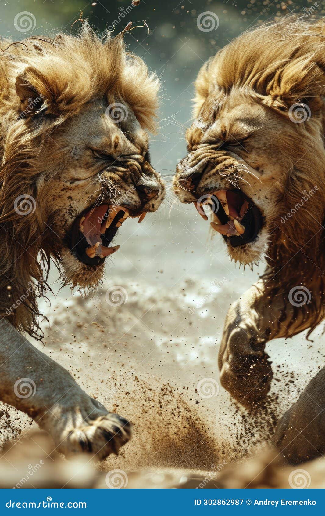 Large Fight Lions in the Desert with Golden Sunset Stock Image - Image ...