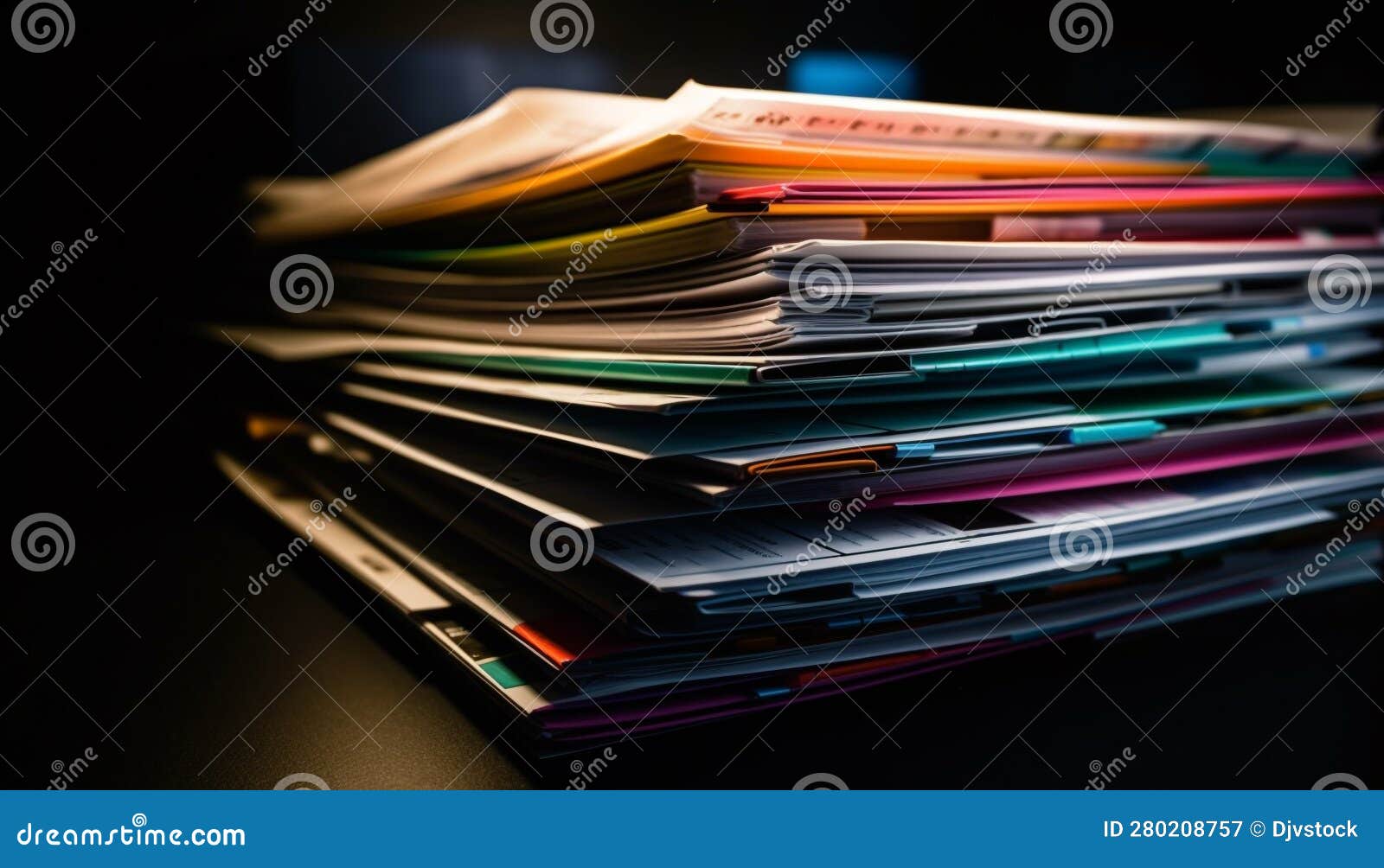 Large File Stack on Desk, Paperwork Heap in Business Office Generated ...