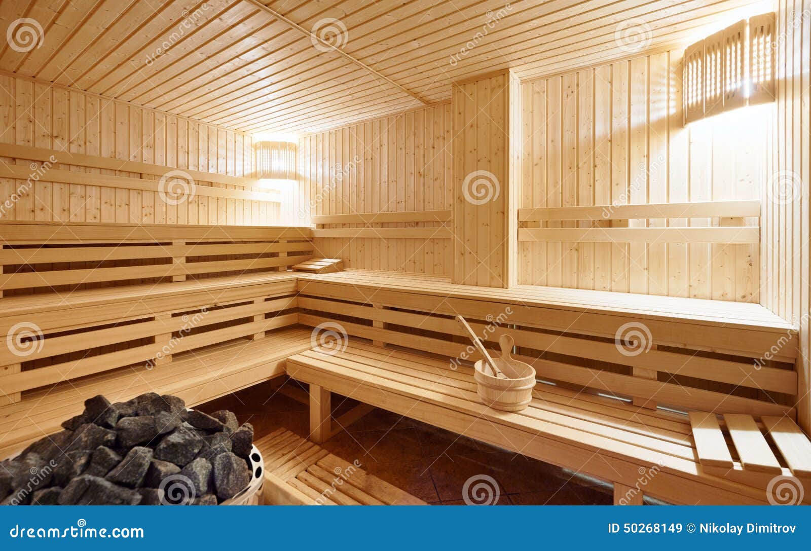 Large Finland-style Sauna Interior Stock Image - Image of therapy ...